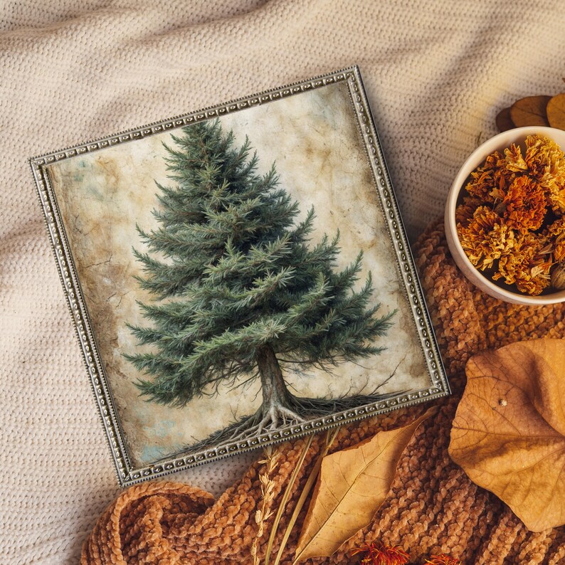 Evergreen Tree Art, Neutral Holiday Art, Pine Tree Sketch, Pine Tree ...