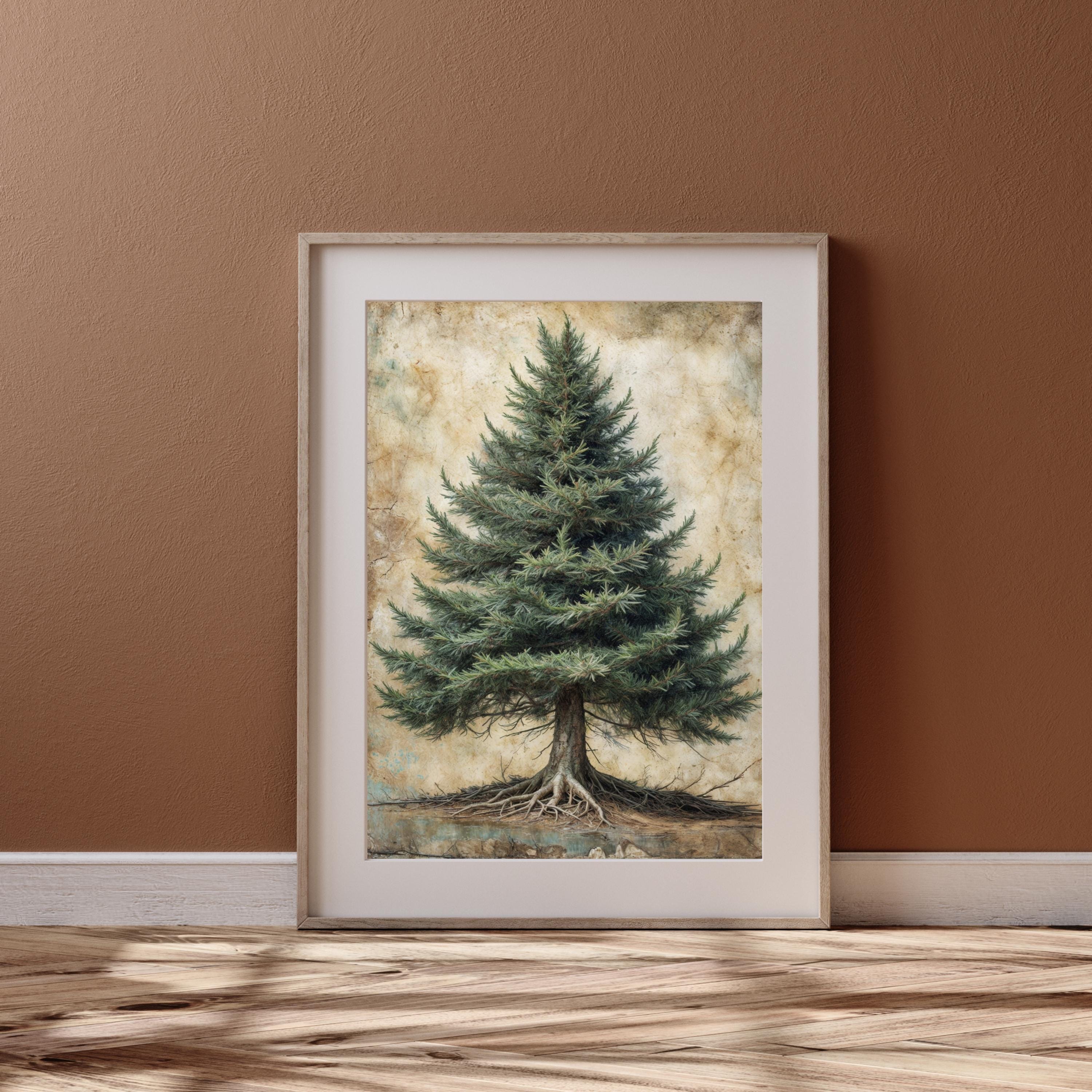 Evergreen Tree Art, Neutral Holiday Art, Pine Tree Sketch, Pine Tree ...