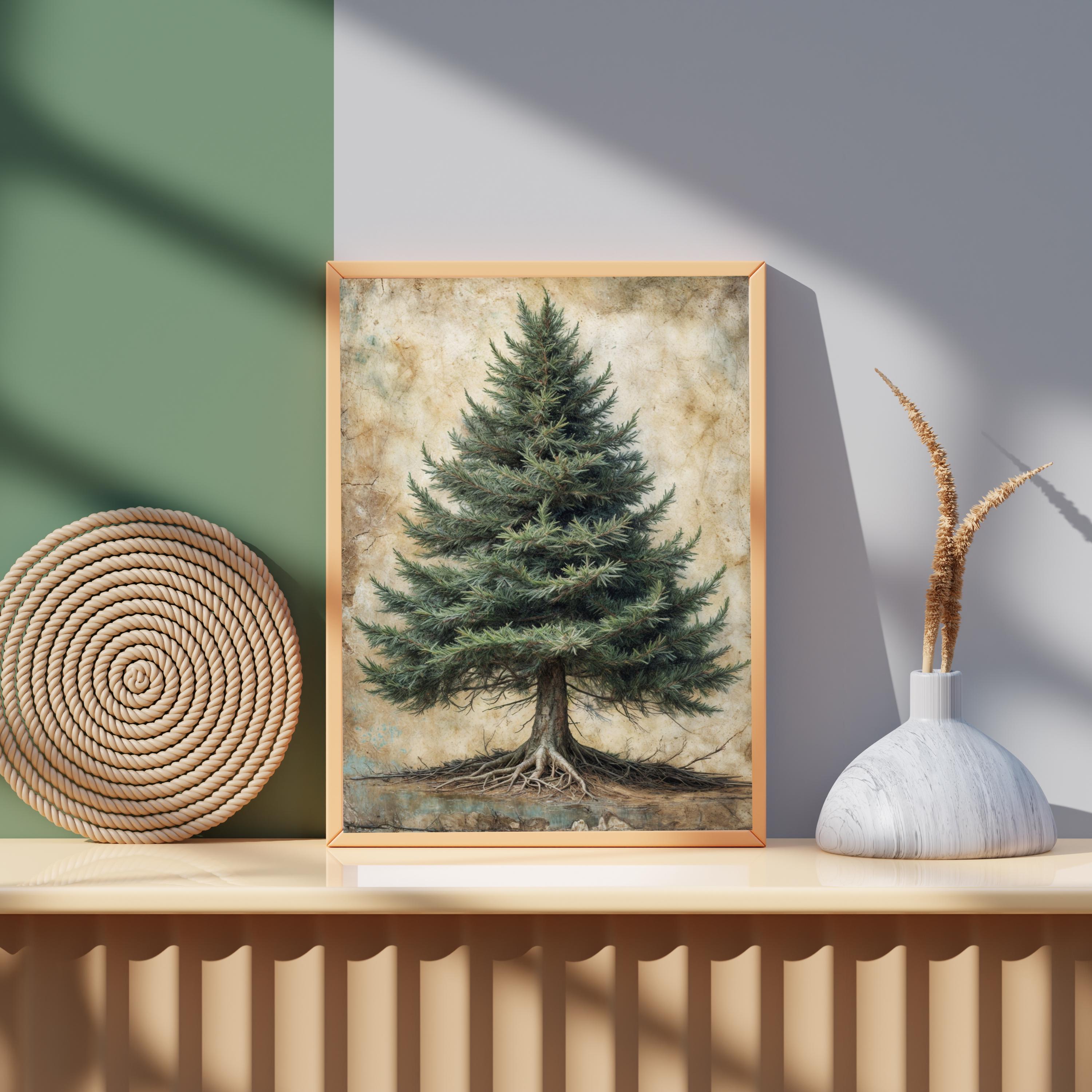 Evergreen Tree Art, Neutral Holiday Art, Pine Tree Sketch, Pine Tree ...