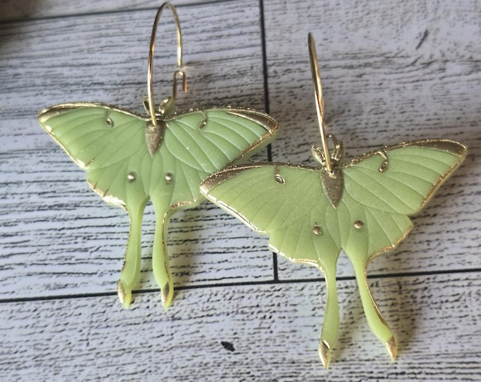 Luna Moth Earrings, Moths, Celestial Earrings, Cottagecore, Witchy, Stainless Steel Hoop ...