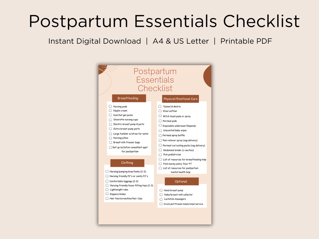 Postpartum Checklist Printable, Postpartum Planner Printable, Pregnancy ...
