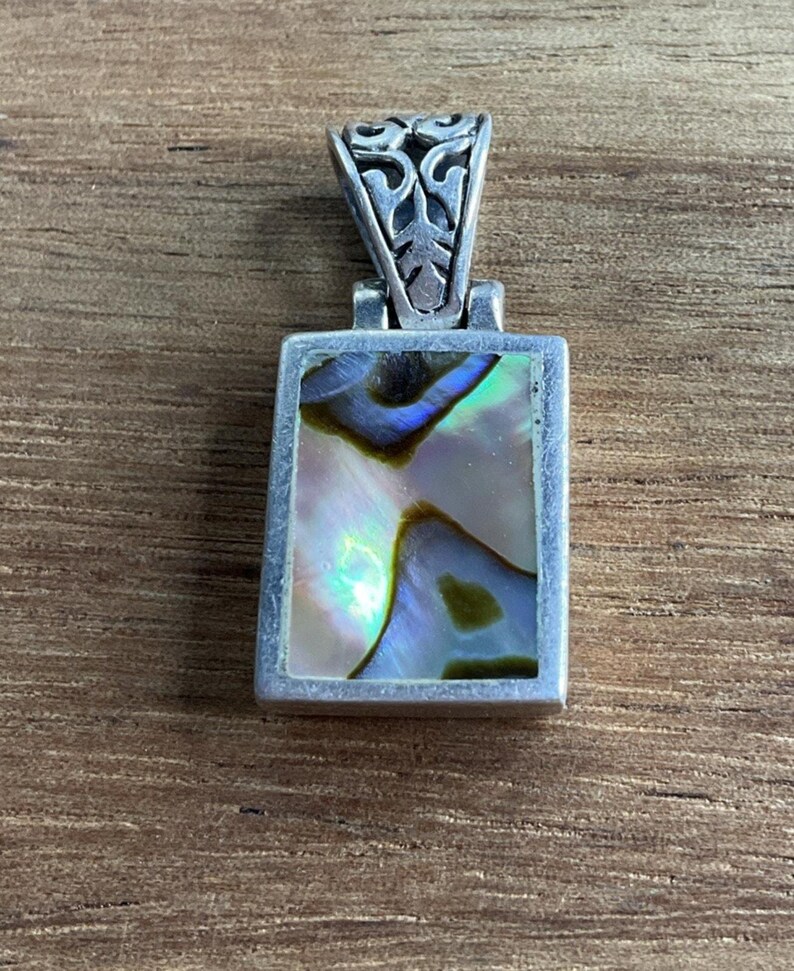 Vintage Sterling Silver Abalone Shell Rectangular Iridescent Pendant - Etsy