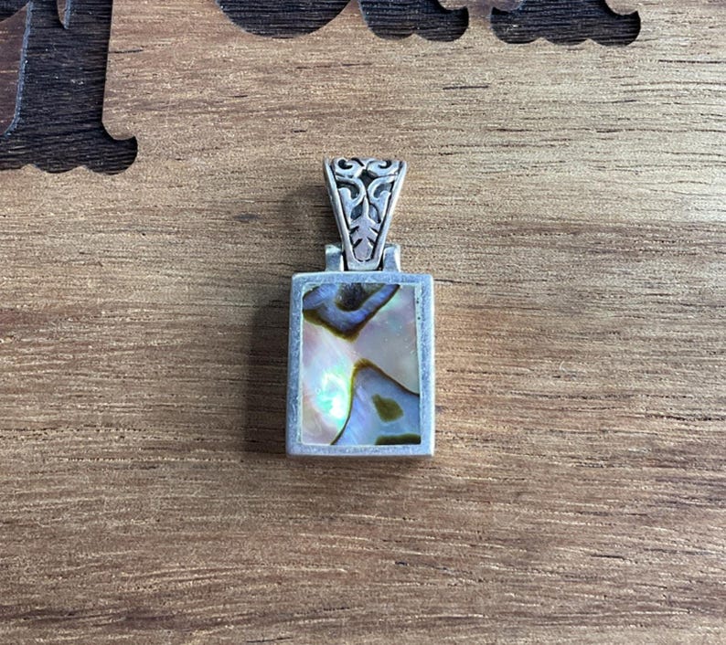 Vintage Sterling Silver Abalone Shell Rectangular Iridescent Pendant - Etsy