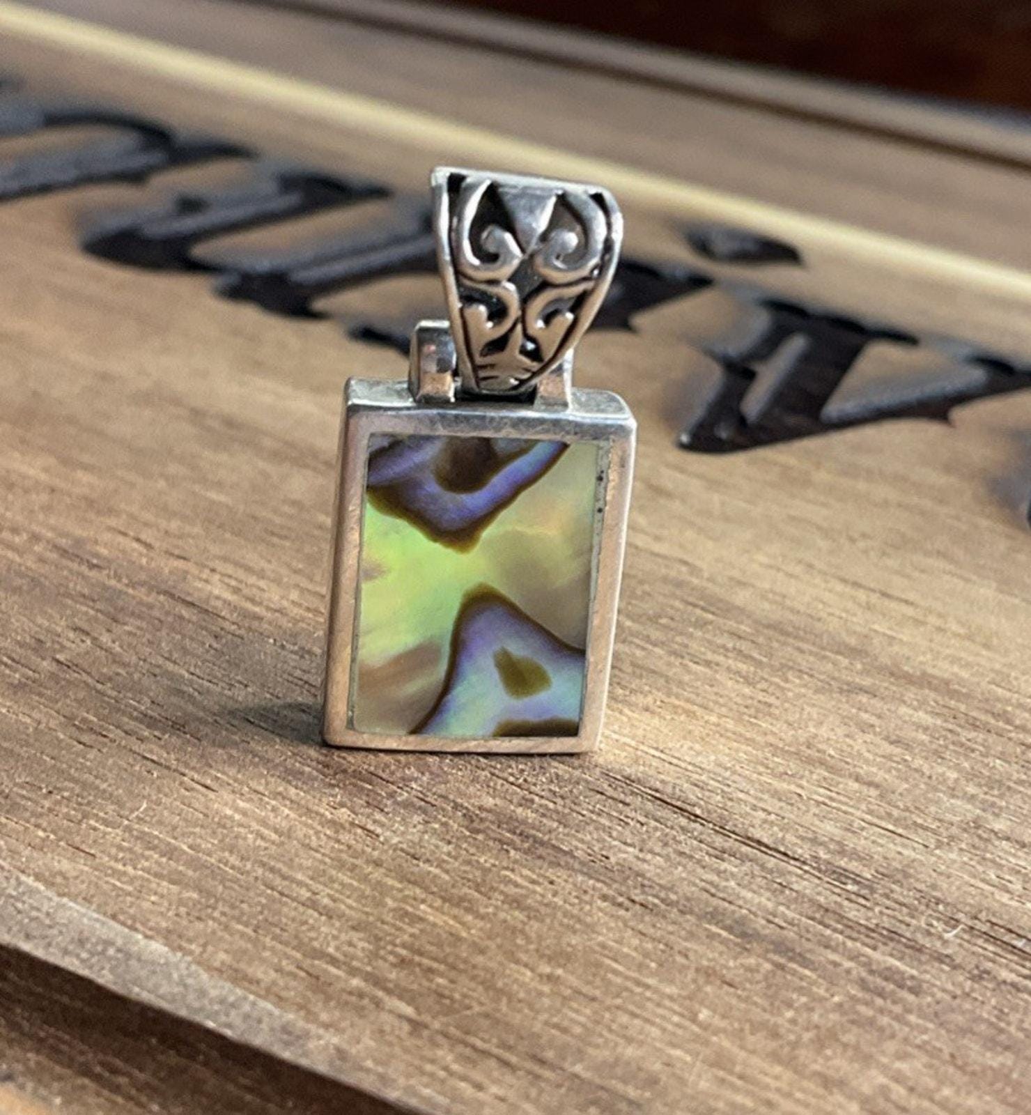 Vintage Sterling Silver Abalone Shell Rectangular Iridescent Pendant - Etsy