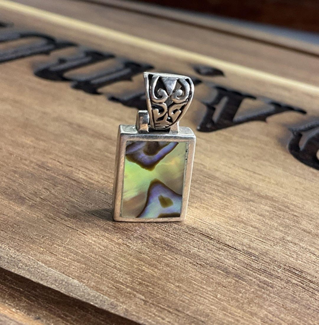 Vintage Sterling Silver Abalone Shell Rectangular Iridescent Pendant - Etsy