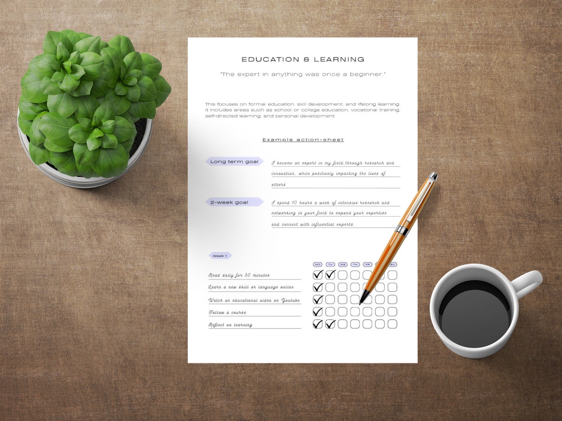 Printable Wheel of Life Worksheet, Weekly Habit Tracker, Life Goals ...