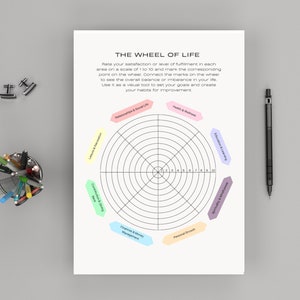 Printable Wheel of Life Worksheet, Weekly Habit Tracker, Life Goals ...
