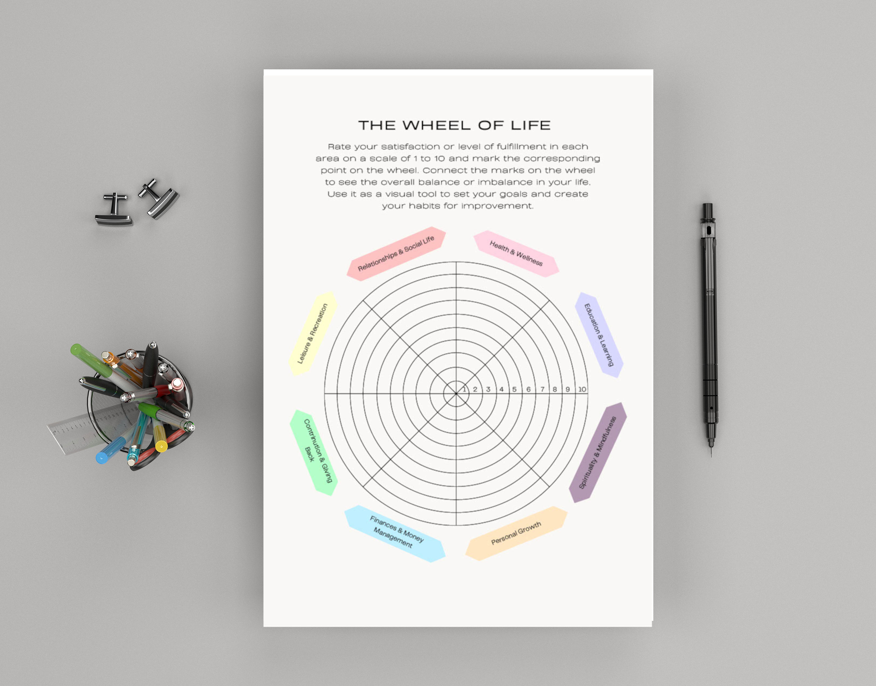 Printable Wheel of Life Worksheet, Weekly Habit Tracker, Life Goals ...