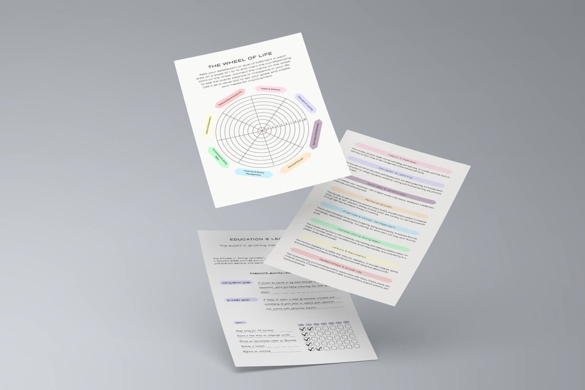 Printable Wheel of Life Worksheet, Weekly Habit Tracker, Life Goals ...