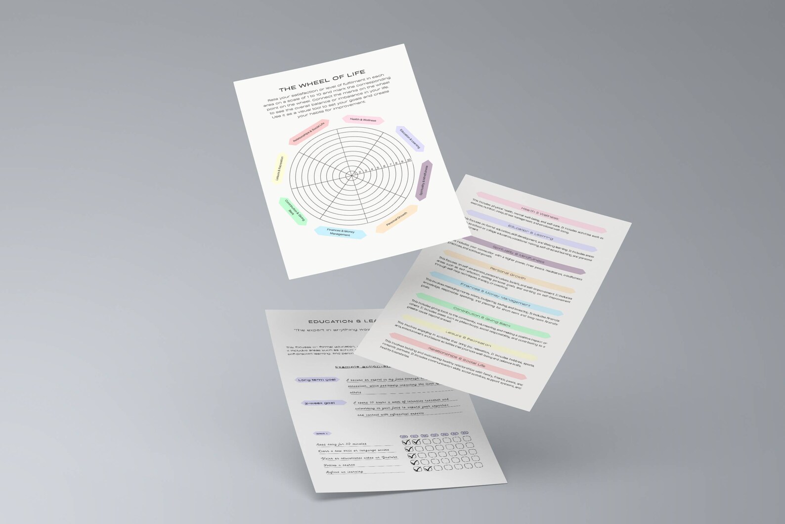 Printable Wheel of Life Worksheet, Weekly Habit Tracker, Life Goals ...