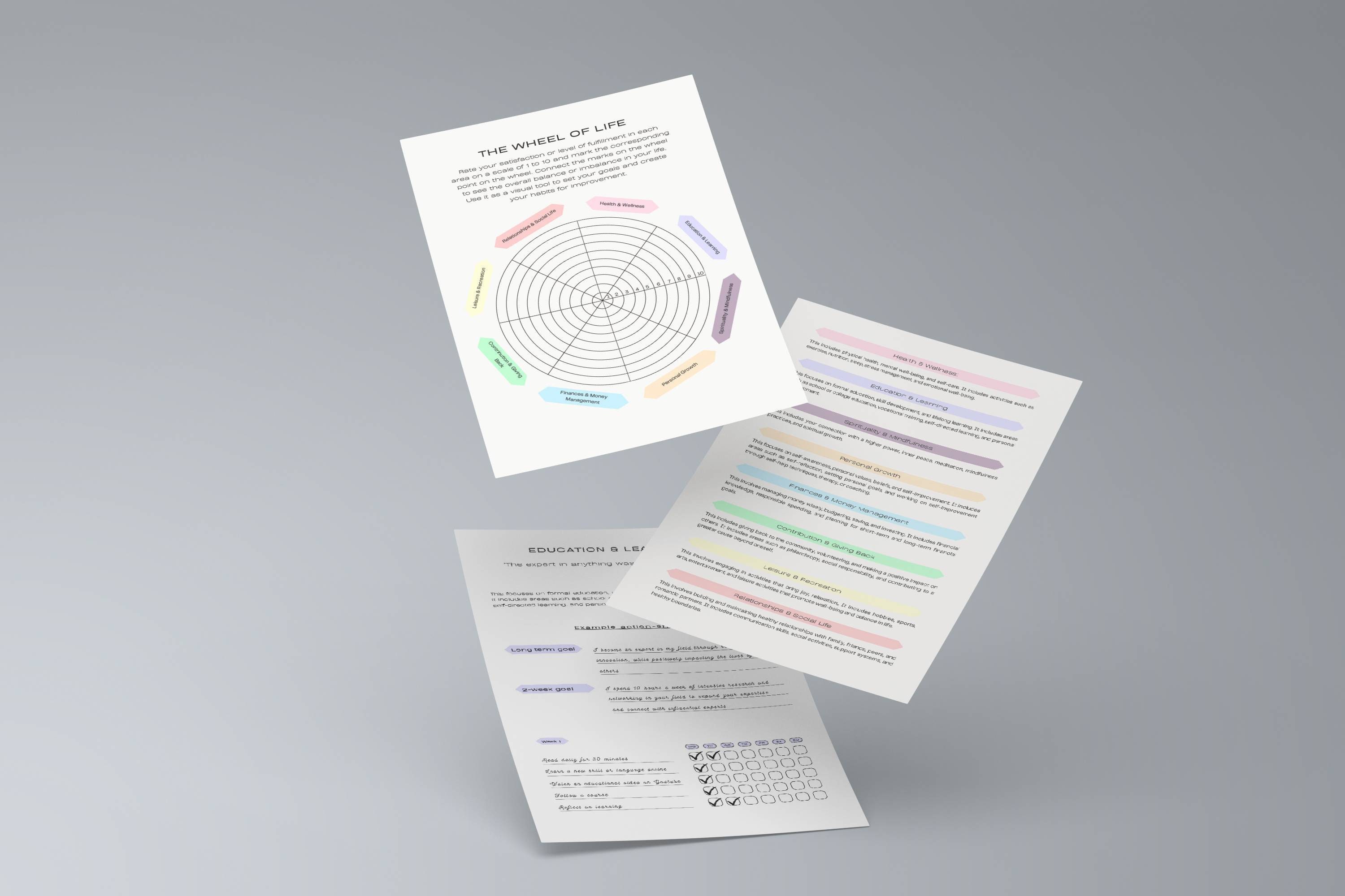 Printable Wheel of Life Worksheet, Weekly Habit Tracker, Life Goals ...
