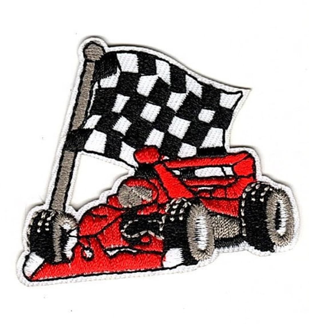 Race Car Checkered Flag Embroidery Patch Iron on or Sew-on Accessory Clothing and Bags Badge ...