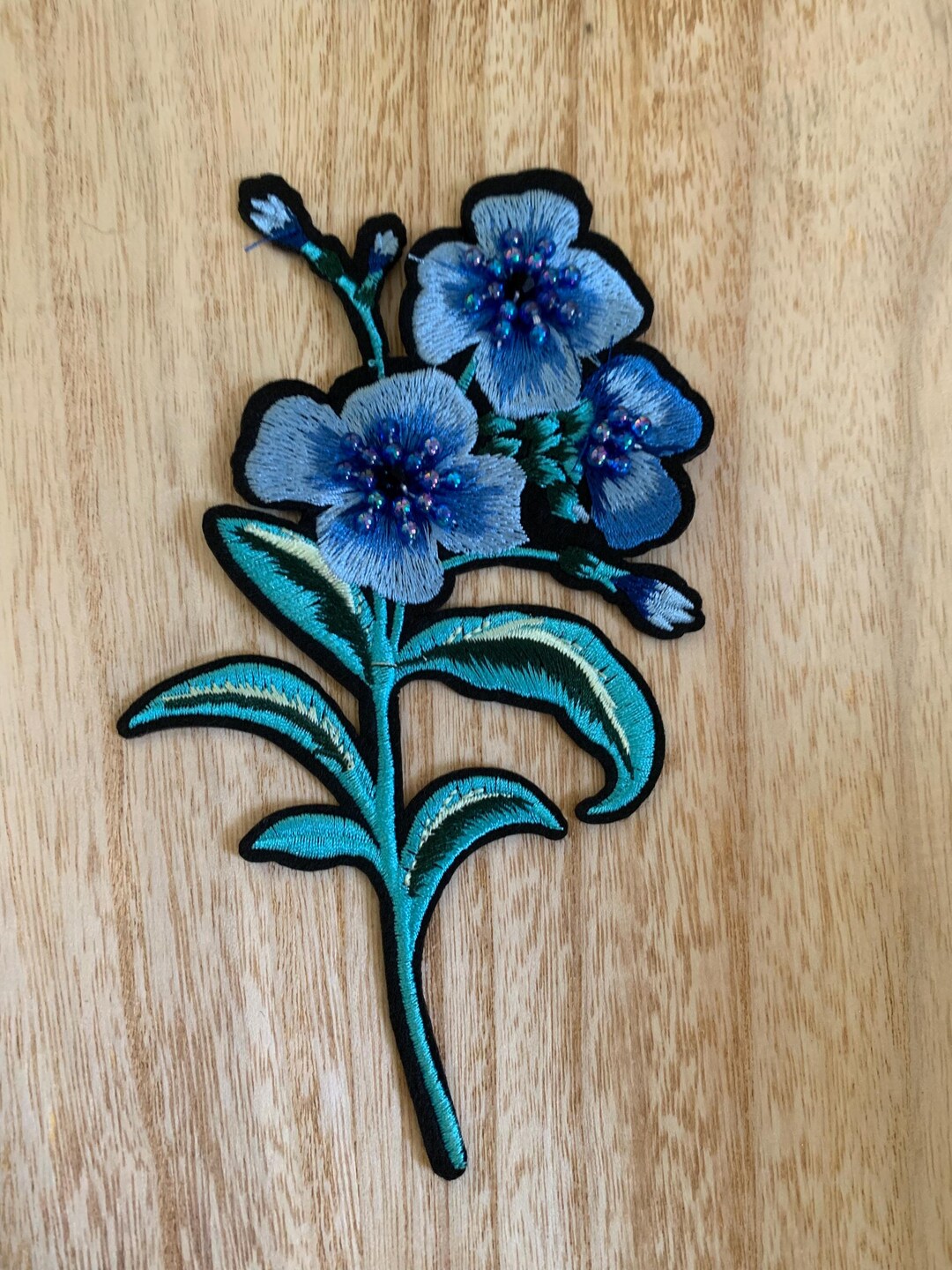Flower Iron On, Blue Floral Patch With Leaf's Iron on Floral Applique ...