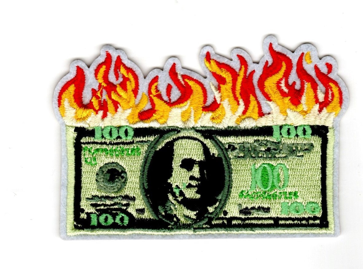 Burning Money Iron-on Patch Burning 100 Patches, Iron-on Patches, Money ...
