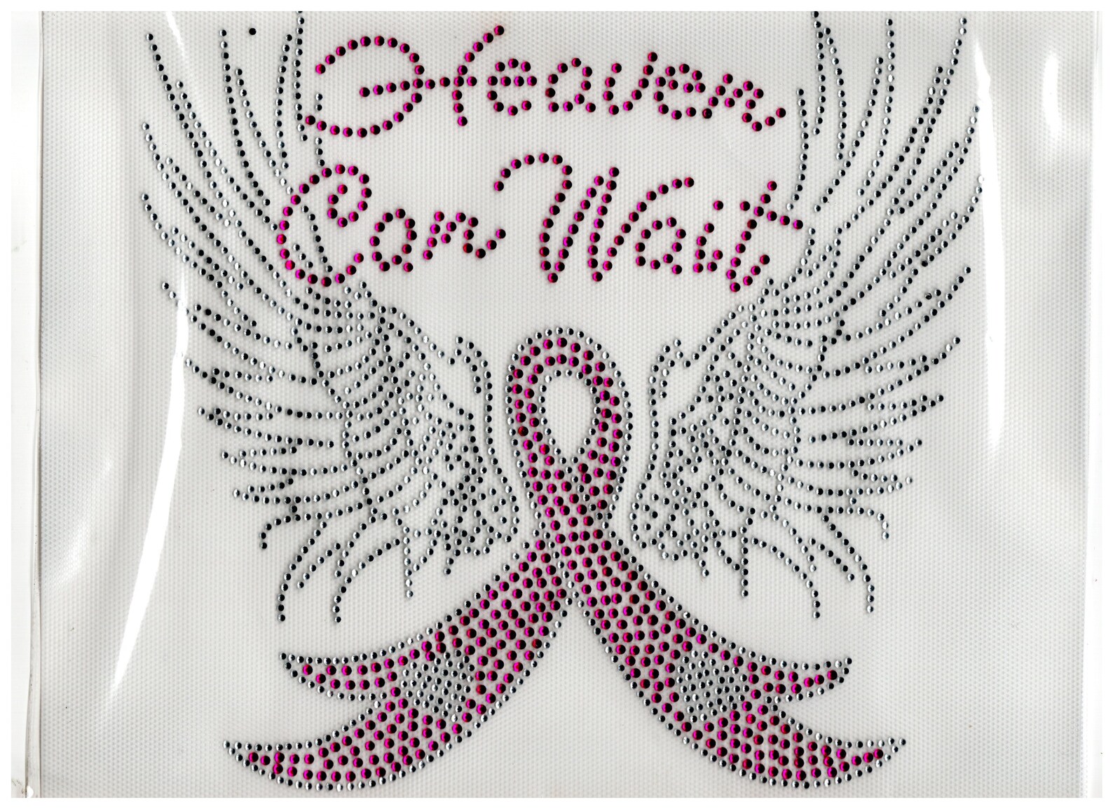 Survivor Pink Ribbon Rhinestone Heaven Can Wait Transfer Iron on Hot ...