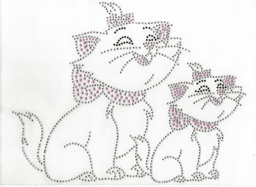 Cat Kitten Feline Rhinestone Iron on Heat Press Crystal MOTIF Hotfix ...