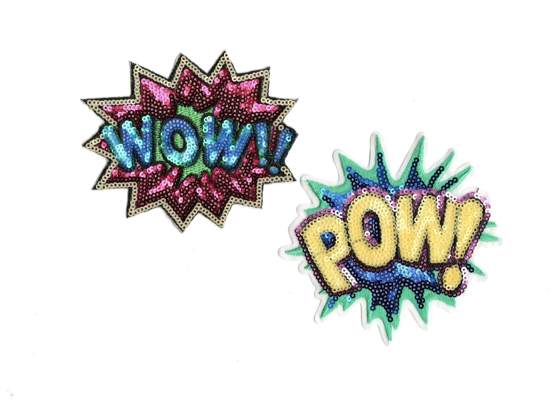 Cartoon Words Comic POW WOW Sequin Embroidered Sew-on, Applique, Crafts ...