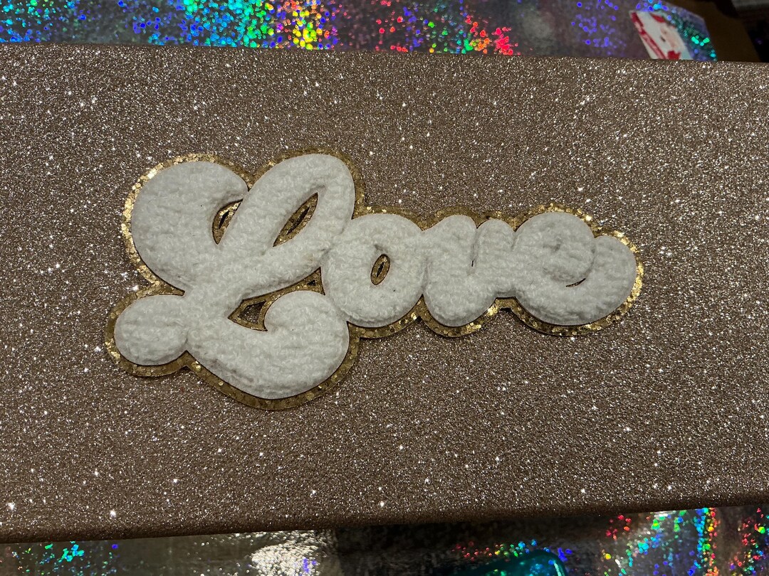 Love Patch, Chenille Iron on Patch, Embroidered Bow Patch, Iron on ...