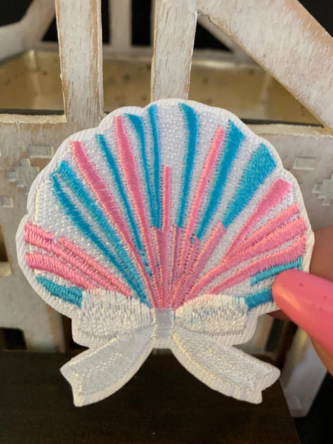 Seashell Patch - Blue and Pink - Sea Shell - Embroidered Patch - Iron ...