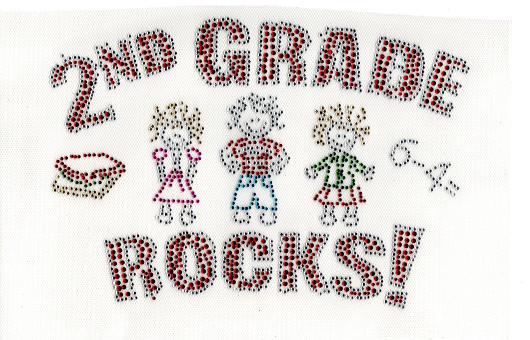 2nd Grade Rocks Teacher Classroom Crayon Hot Fix Heat Press Transfer ...