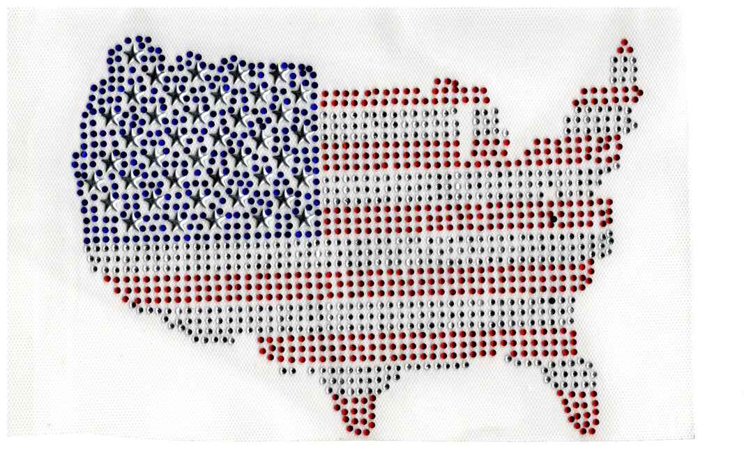 USA Flag Rhinestone Iron on Heat Press Crystal MOTIF Crystal Transfer ...