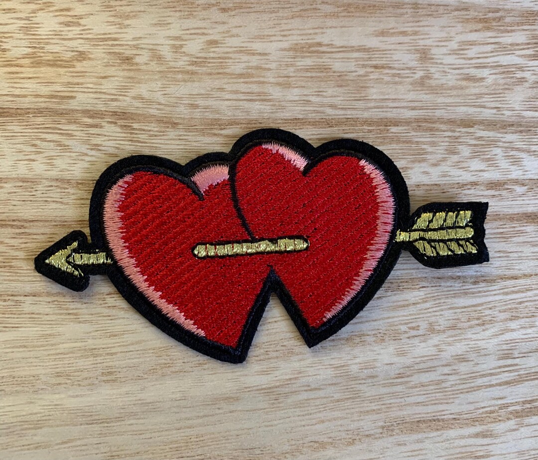 Heart Patch, Double Heart Iron on Patch, Broken Heart Patch, Lighting ...