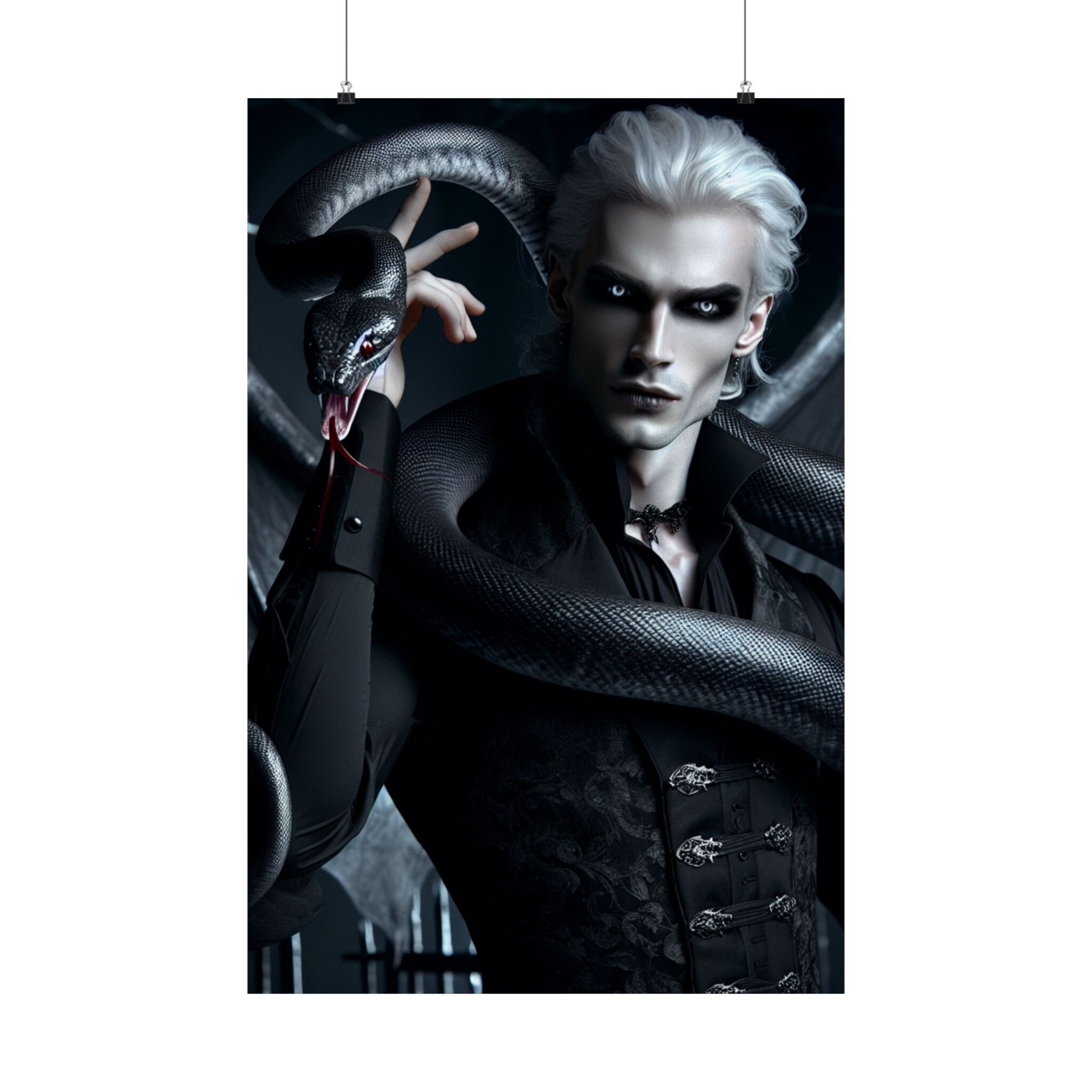 Vertical Poster, Male Vampire With Black Snake Art Print, Gothic Home ...