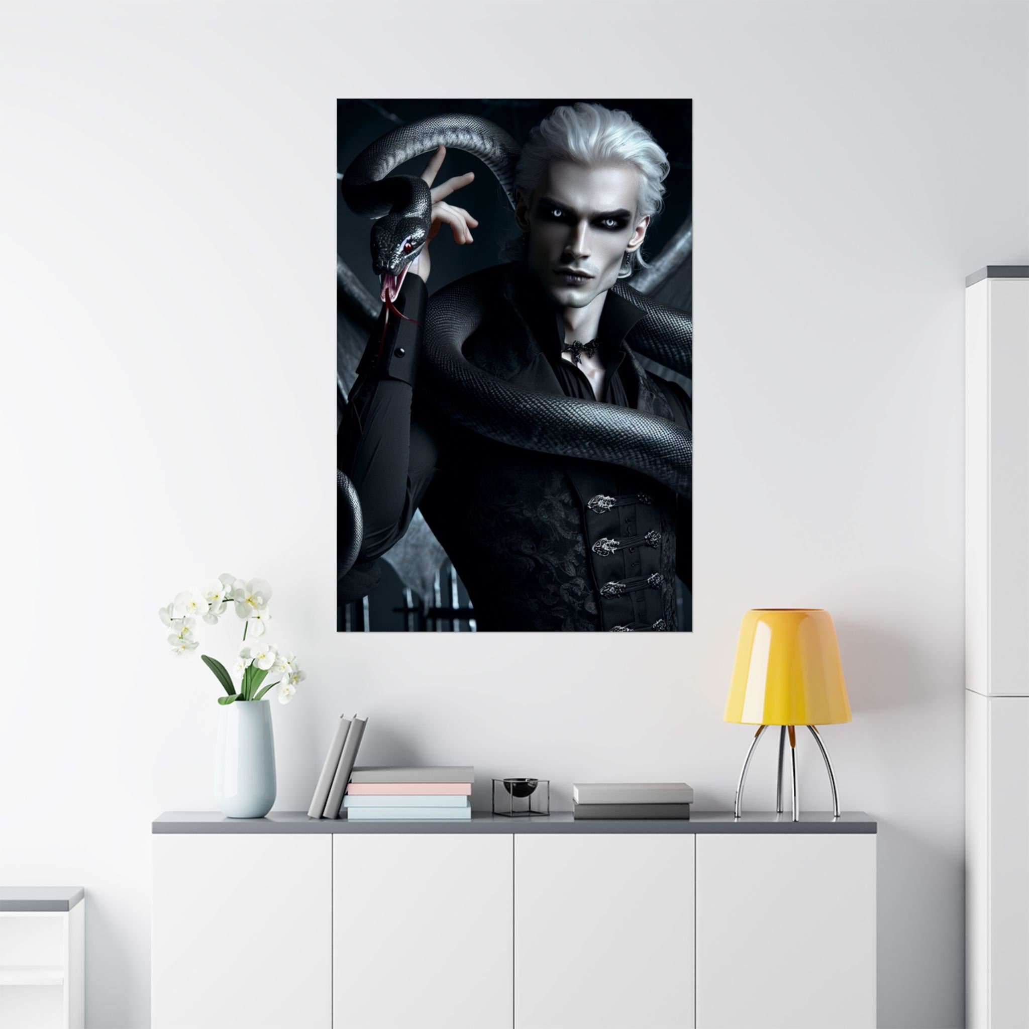 Vertical Poster, Male Vampire With Black Snake Art Print, Gothic Home ...