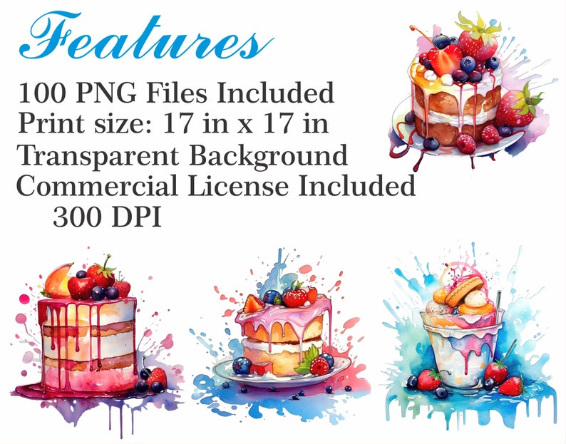 100 Watercolor Sweet Dessert Clipart, Dessert PNG, Dessert Clipart ...