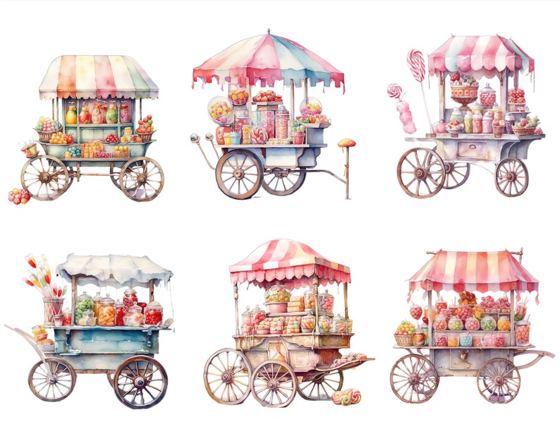 20 Watercolor Candy Cart Clipart Candy Clipart Illustration PNG Paper ...
