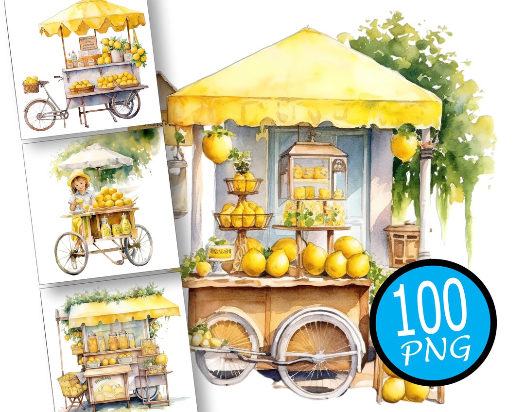 100 Watercolor Lemonade Stand Clipart Summer Clipart Lemonade Shop ...