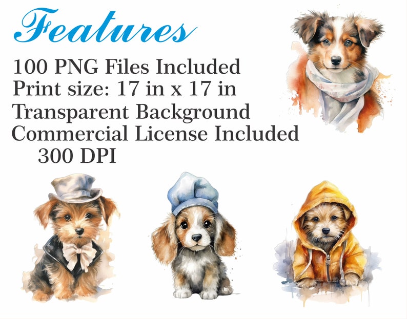 100 Puppy Dressed, Watercolor Puppy Clipart, Puppy Clipart Png, Dog PNG ...