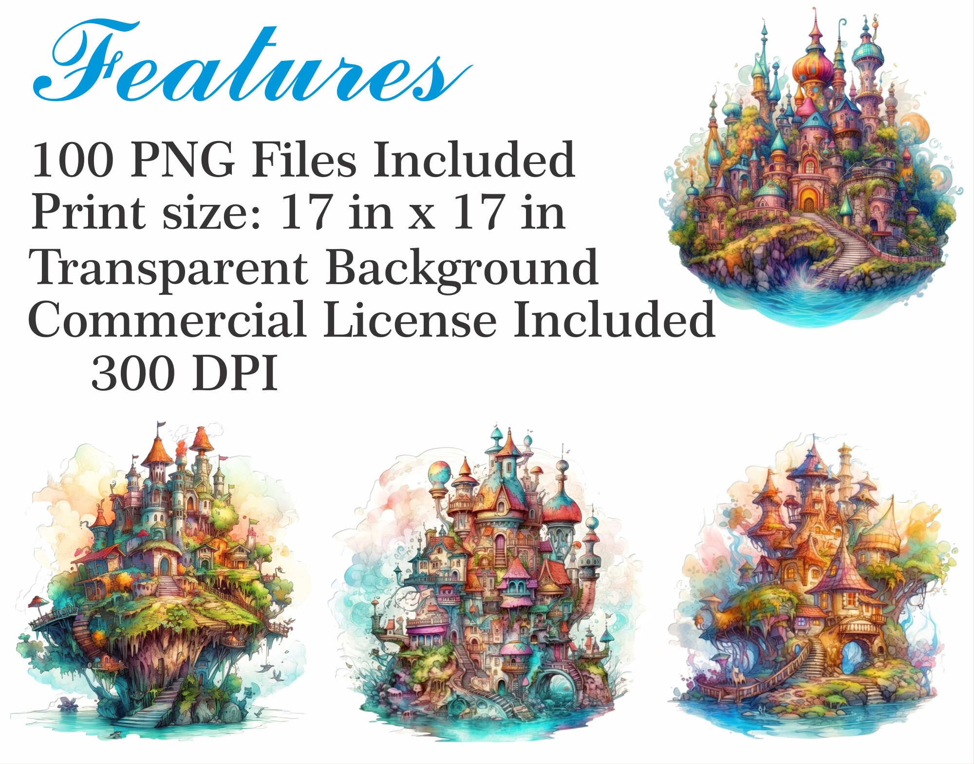 100 Watercolor Fairytale Castle Princess Castle Clipart Fantasy Castles ...