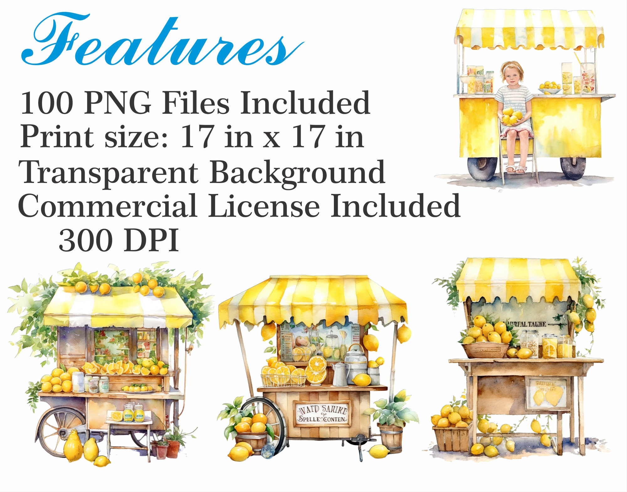 100 Watercolor Lemonade Stand Clipart Summer Clipart Lemonade Shop ...