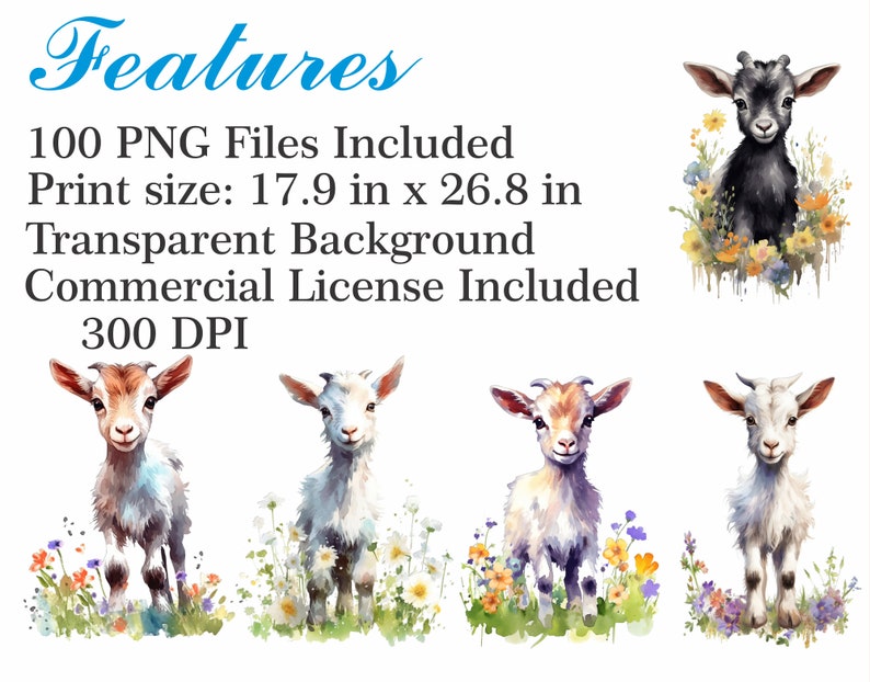 100 Goat in Wild Plants Clipart, Watercolor Goats Clipart, Junk ...