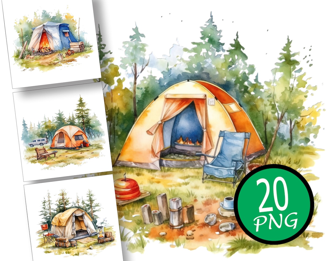 20 Watercolor Camping Clipart Bundle Campsite Illustrations Outdoor ...