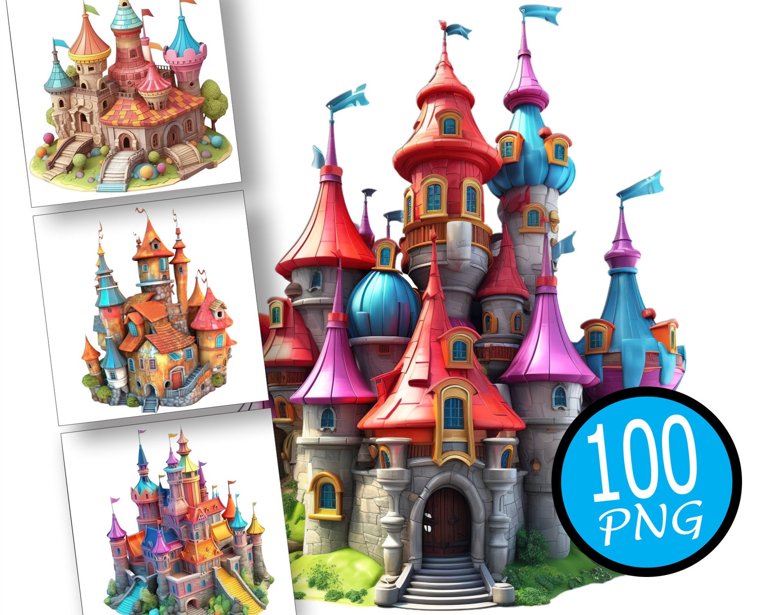 100 Watercolor Fairy Castle Clipart, Princess Castle Clipart, Fantasy ...