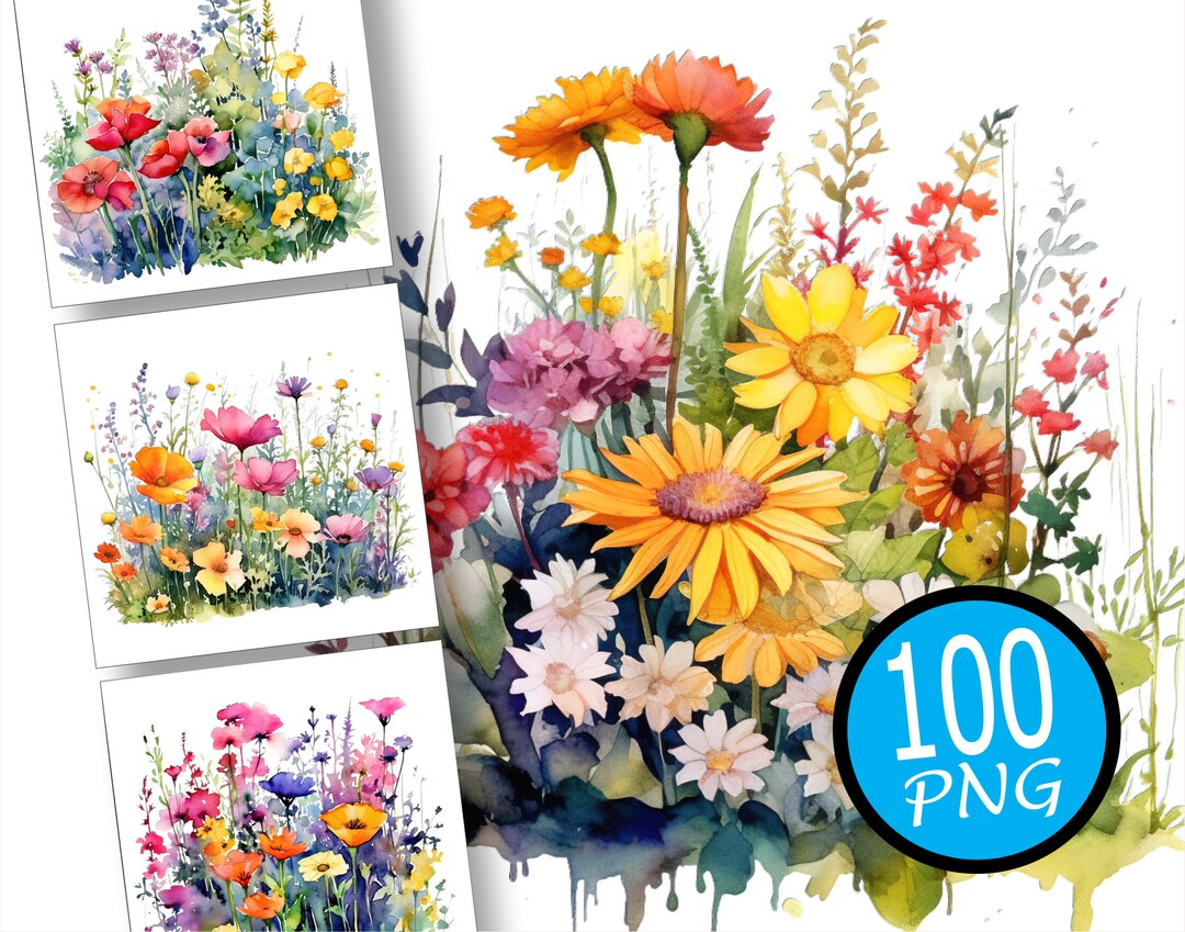100 Garden Flowers Clipart, Watercolor Garden Clipart, Floral Clipart ...