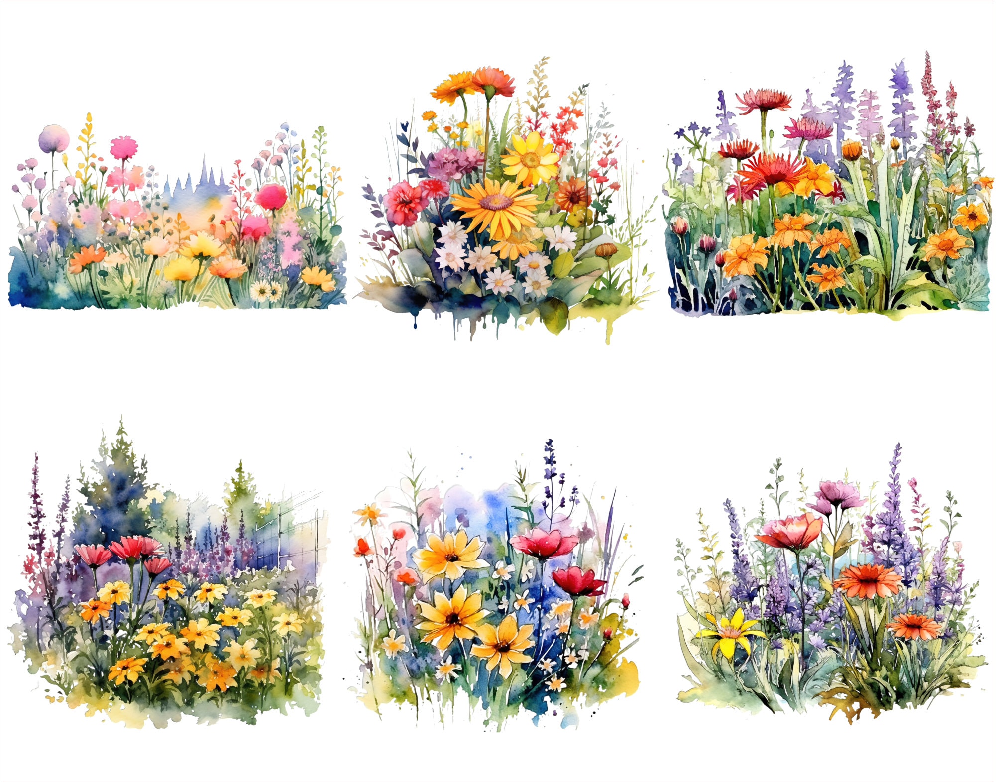 100 Garden Flowers Clipart, Watercolor Garden Clipart, Floral Clipart ...