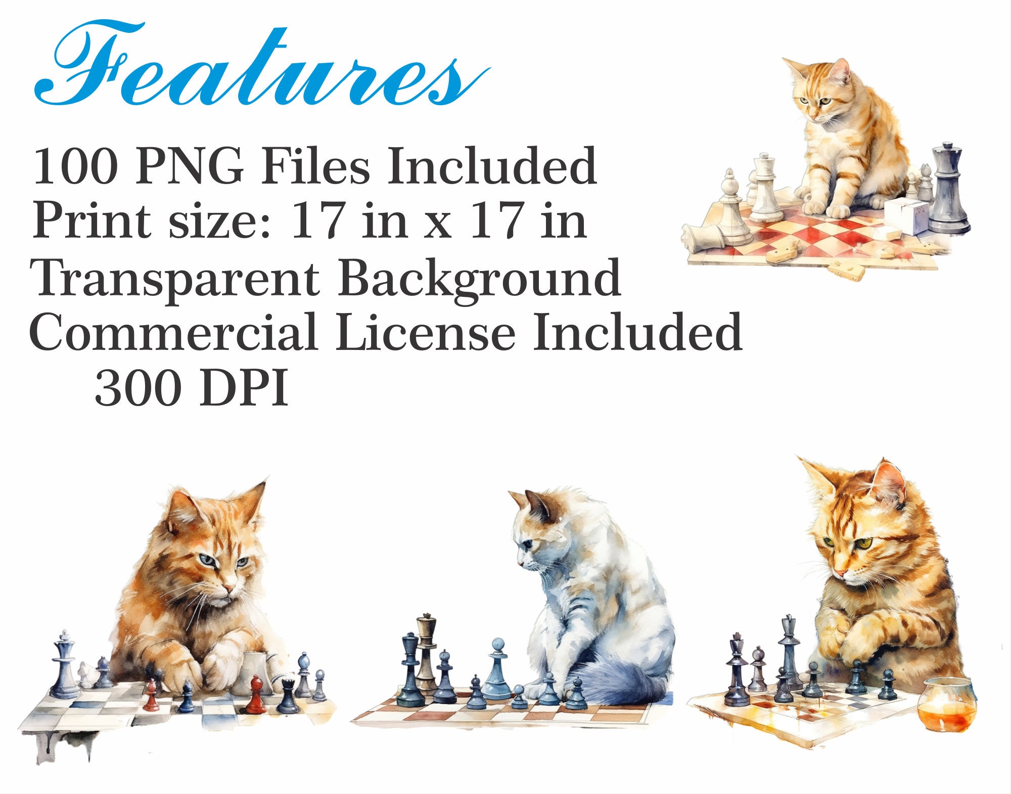 100 Watercolor Kitten and Chess Clipart Chess Clipart Cute Kittens ...