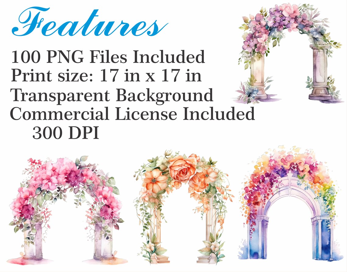 100 Wedding Arch Clipart, Watercolor Wedding Arches Clipart, Wedding ...