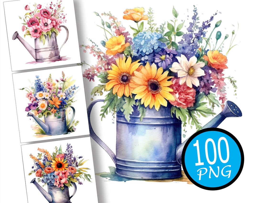 100 Watering Can Clipart, Watercolor Watering Can, Flowers Clipart ...