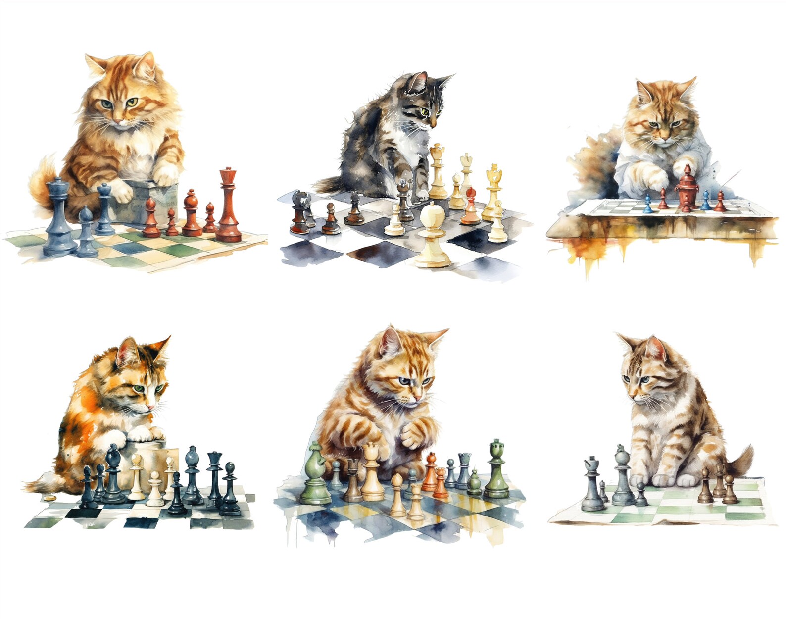 100 Watercolor Kitten and Chess Clipart Chess Clipart Cute Kittens ...