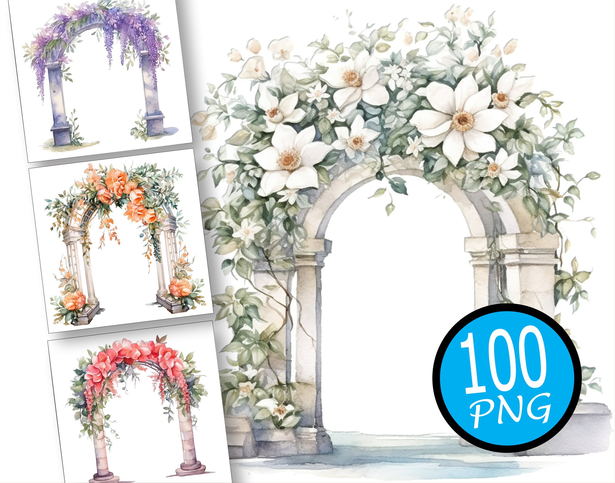 100 Wedding Arch Clipart, Watercolor Wedding Arches Clipart, Wedding ...