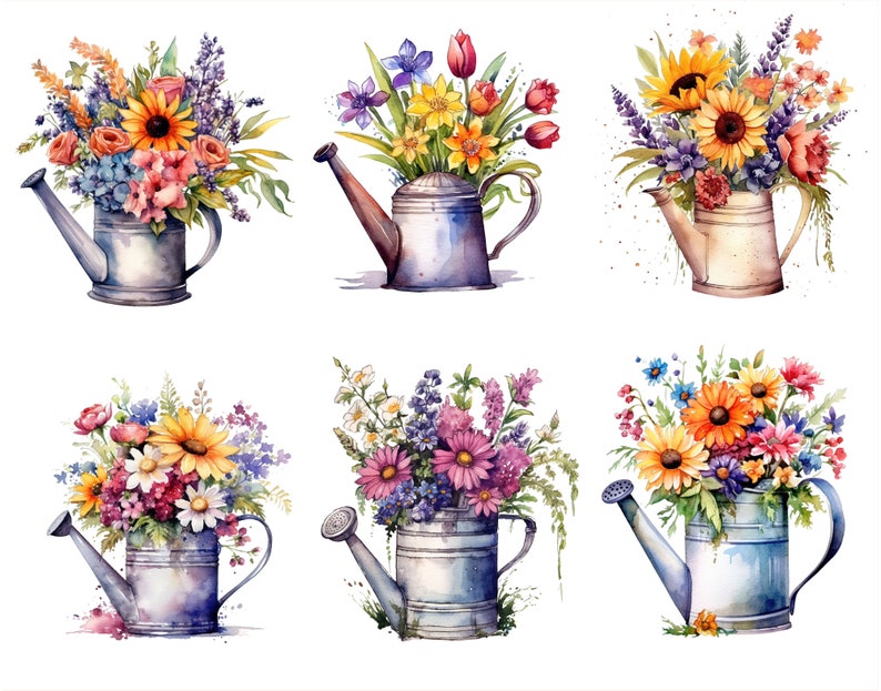 100 Watering Can Clipart, Watercolor Watering Can, Flowers Clipart ...