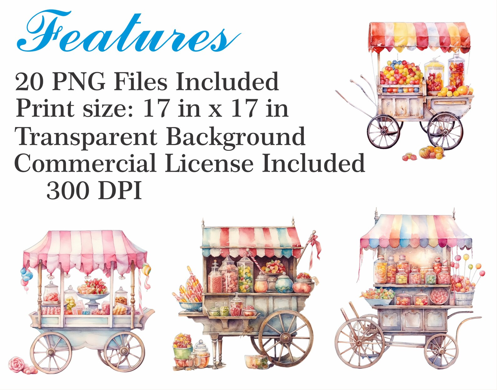 20 Watercolor Candy Cart Clipart Candy Clipart Illustration PNG Paper ...