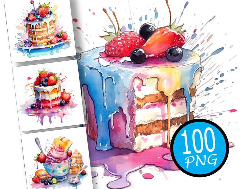 100 Watercolor Sweet Dessert Clipart, Dessert PNG, Dessert Clipart ...