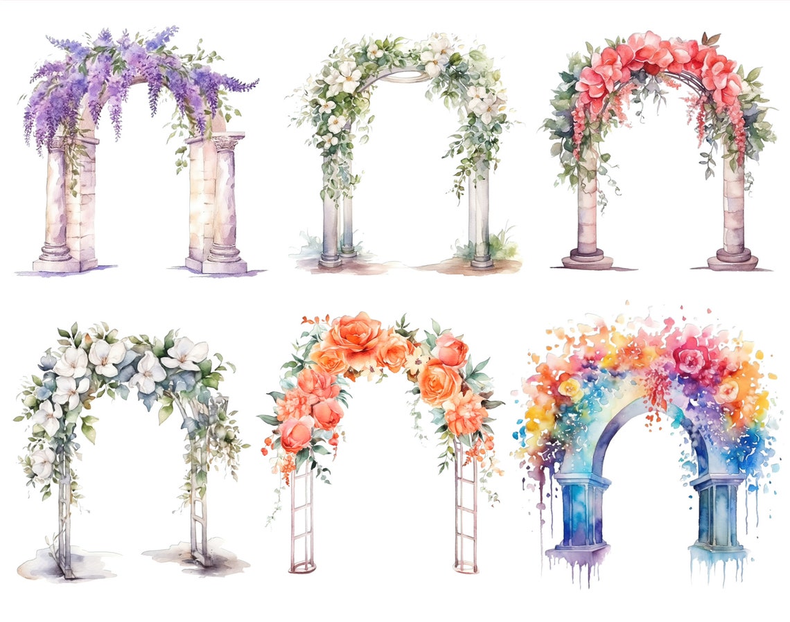 100 Wedding Arch Clipart, Watercolor Wedding Arches Clipart, Wedding ...
