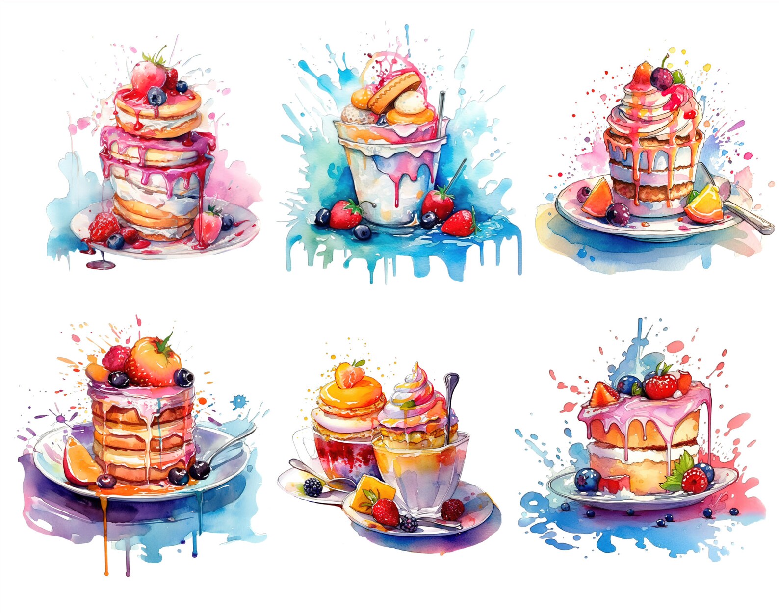 100 Watercolor Sweet Dessert Clipart, Dessert PNG, Dessert Clipart ...