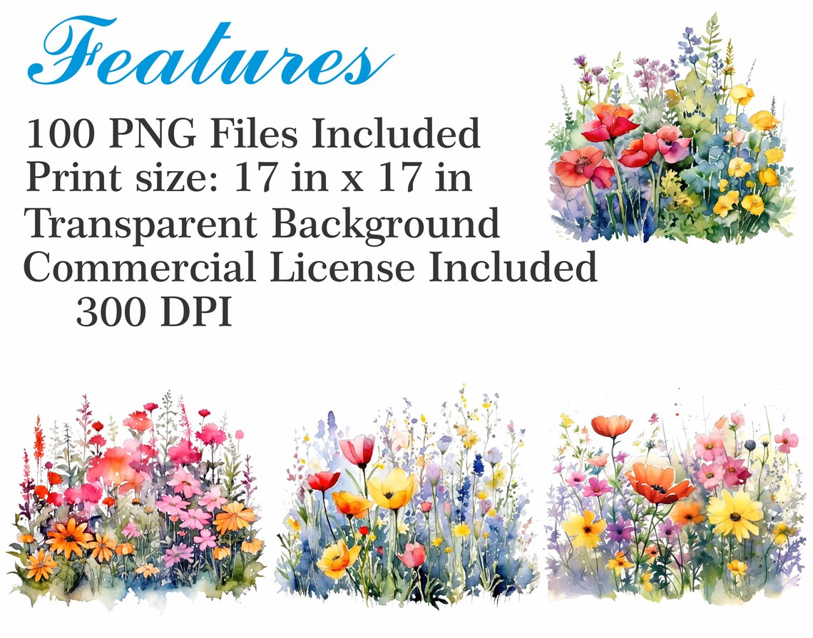 100 Garden Flowers Clipart, Watercolor Garden Clipart, Floral Clipart ...